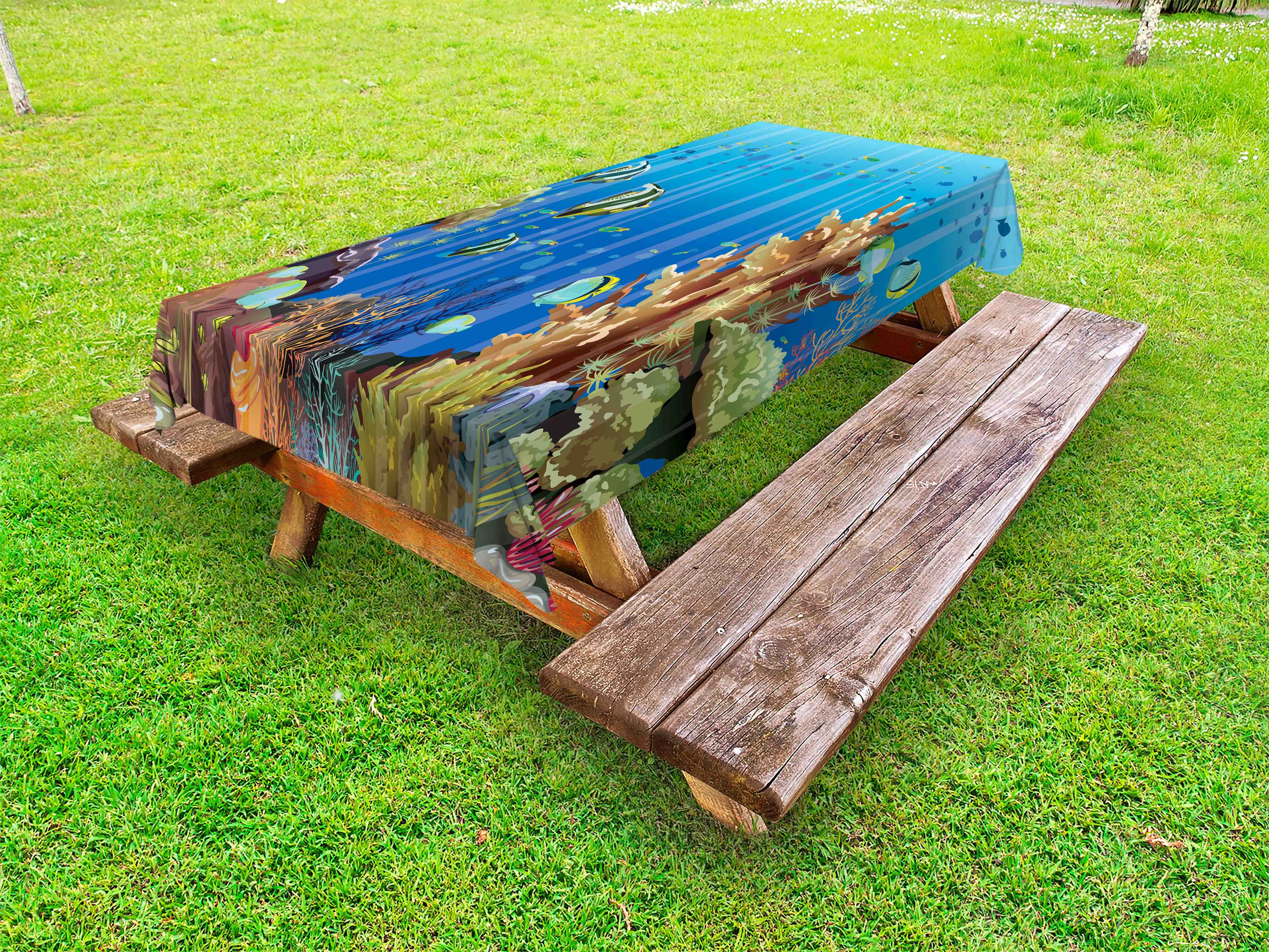 Marine Outdoor Tablecloth, Majestic Universe Deep Underwater World ...