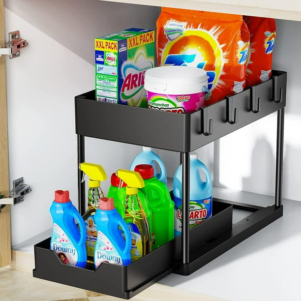 Oyajia 2 Tier Under Sink Containers with Sliding Storage Drawer ...