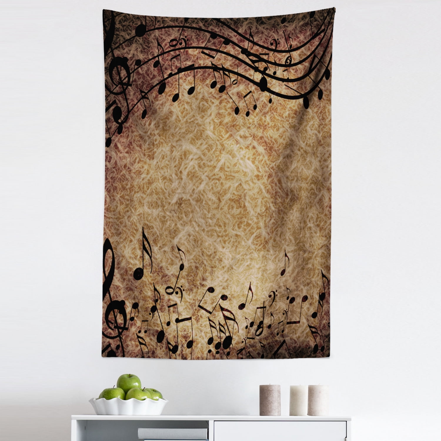 Music Tapestry, Random Musical Notes on Wavy Staff with Woolly Looking ...