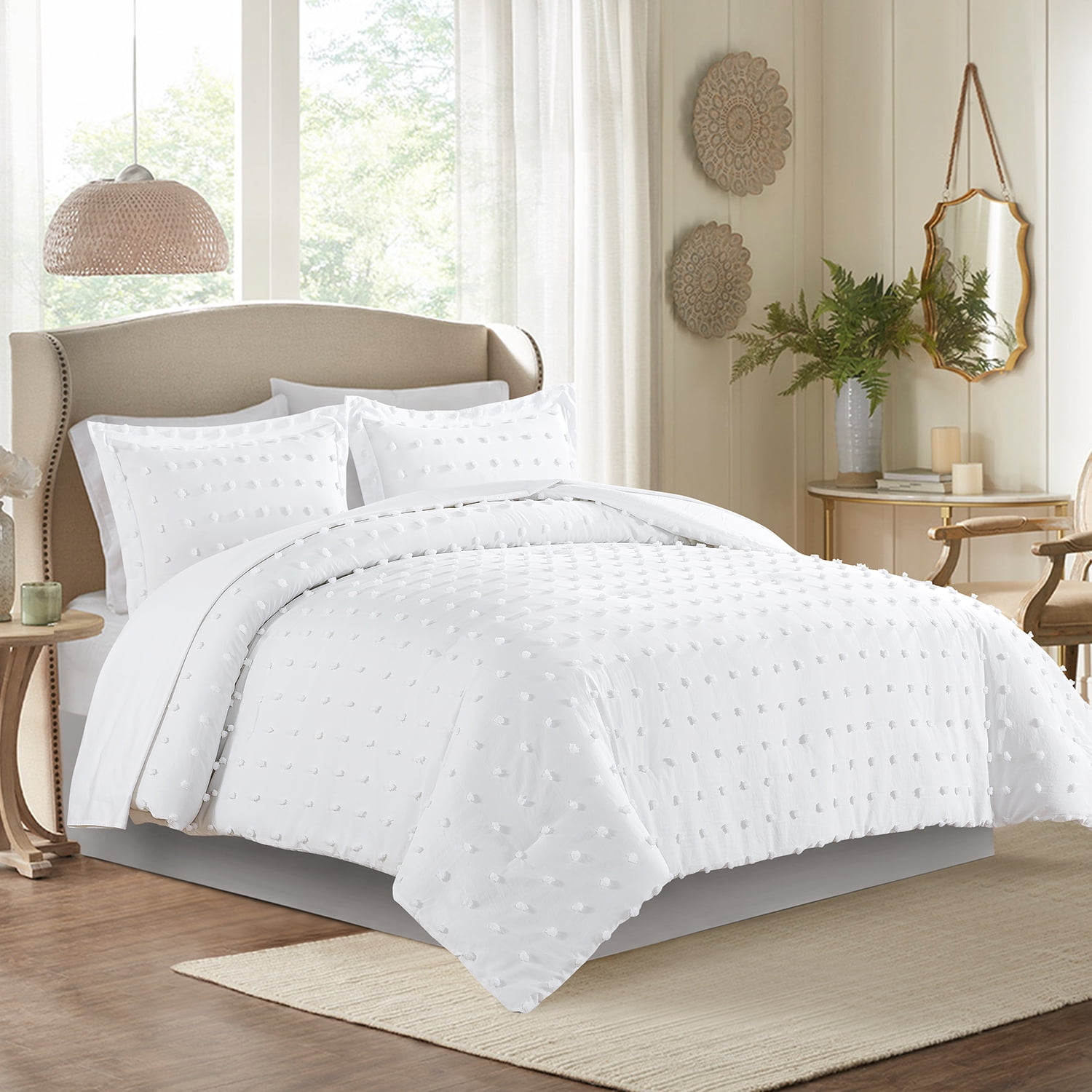 JML 3 Piece Tufted Comforter Set Queen With 2 Pillow Shams, Dot Pattern ...