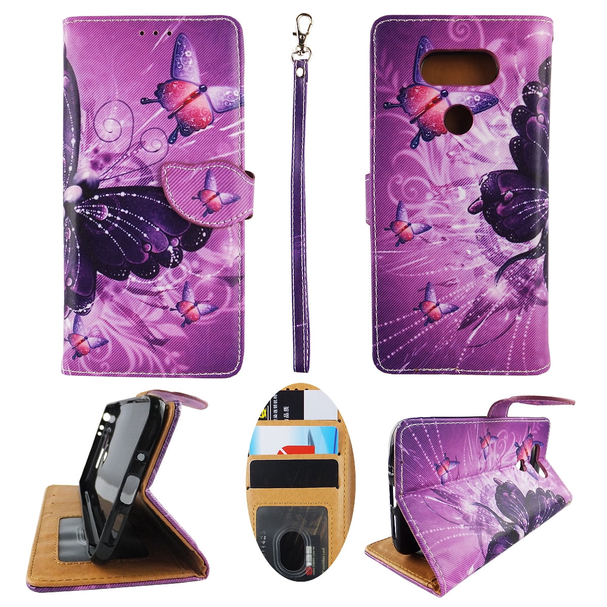 Multi Purple Butterfly Pink Wallet Folio Case for LG G5 H820 HS992 H830 ...