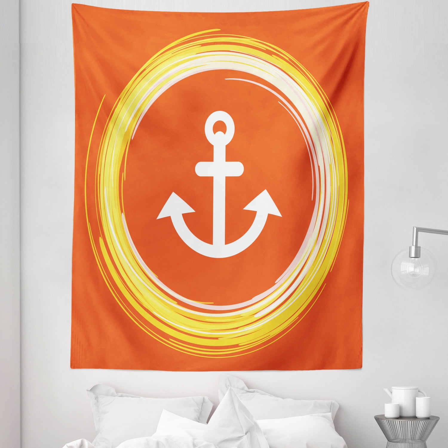 Nautical Tapestry, Anchor Image in a Circle Round Enlightened Drawing ...