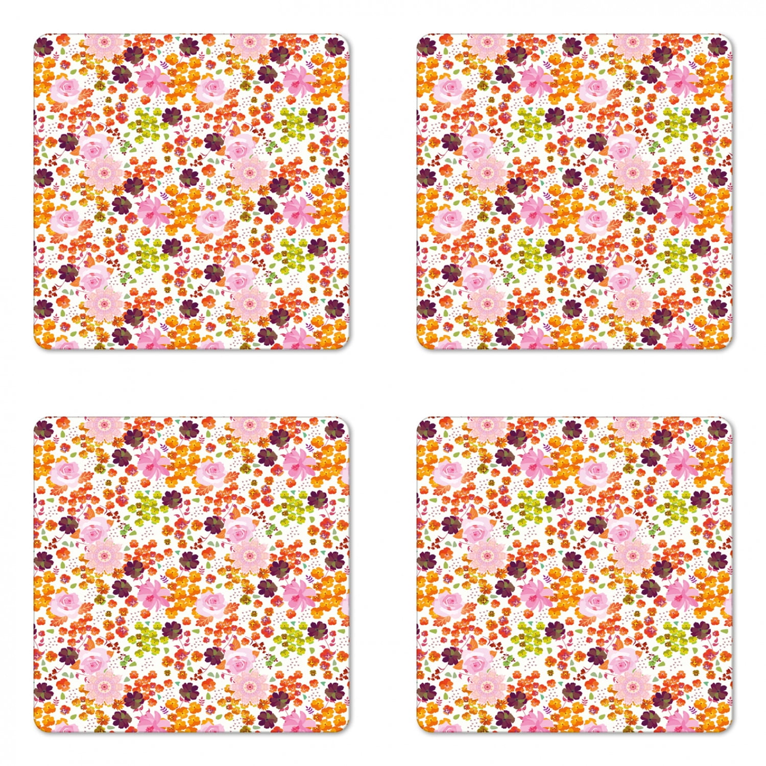 Spring Coaster Set of 4, Colorful Flowers Roses Daisy Gardening ...