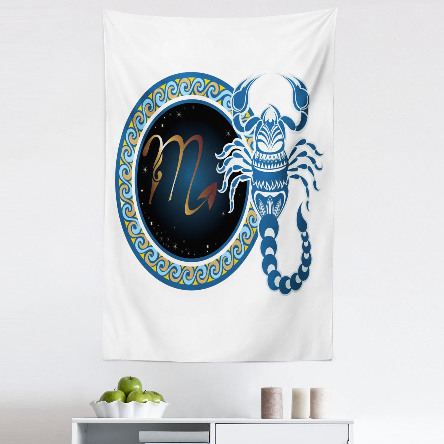 Zodiac Scorpio Tapestry, Circle Shapes with Waves Pattern and an ...
