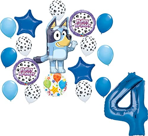 Bluey 4th Birthday Party Supplies Balloon Bouquet Decorations With Paw ...