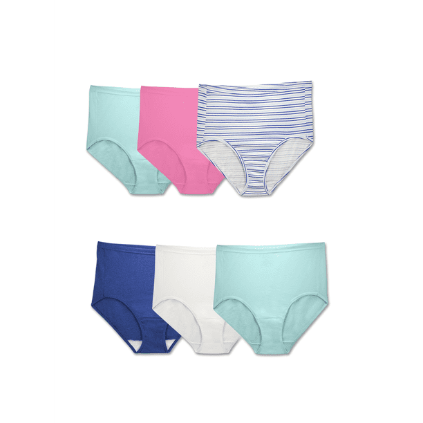 Fit for Me Women's Plus Comfort Covered Cotton Assorted Brief Panty, 6 ...