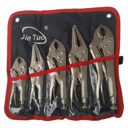 5 PIEcES XFITTINg LOcK PLIER SET VISE cRIP, ROUND JAW LOcKINg AND LONg ...