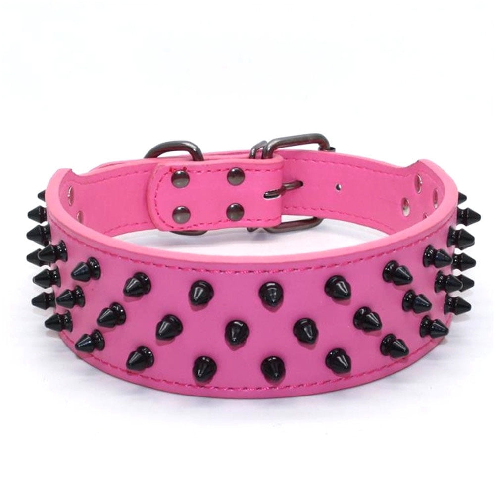 Collar para perros de cuero negro con púas y tachuelas de Dogs Kingdom ...