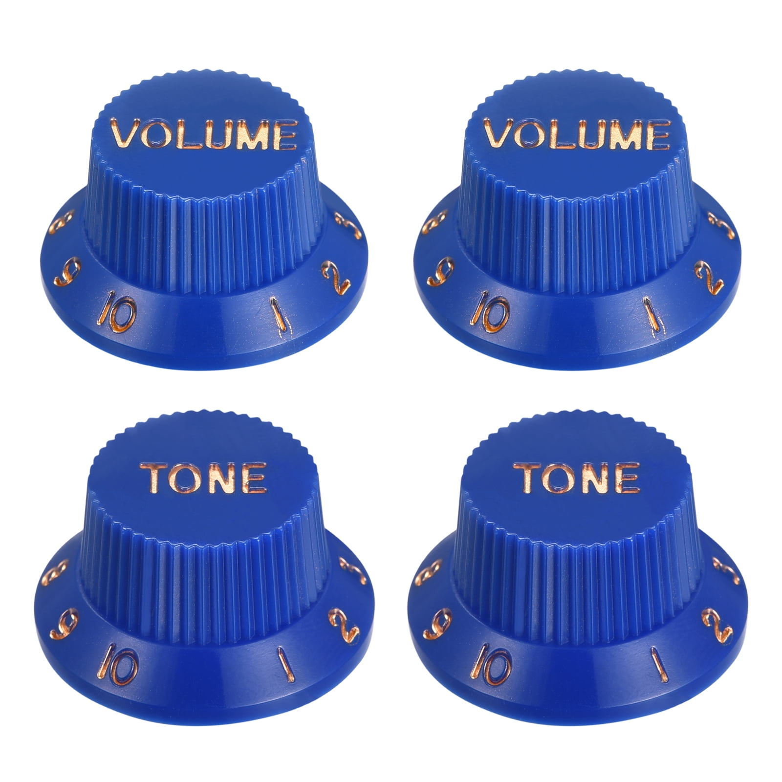 Speed Control Knobs 6mm ID 2 Volume 2 Tone Top Hat Guitar Bell Knobs Plastic Blue with Gold ...