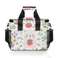 Cute White Bear Holds Strawberries Flowers Portable Cooler Lunch Box ...