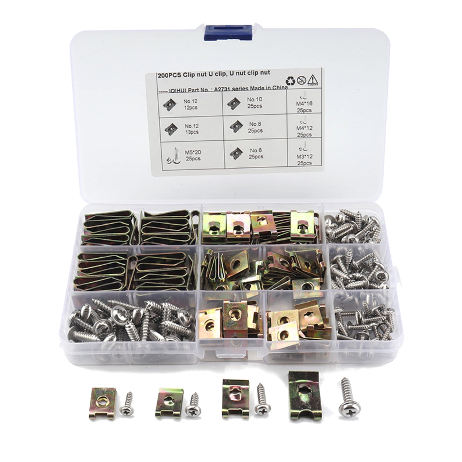 200x Mixed Auto Car Self Tapping Screw Metal U Type Base Iron Fender ...