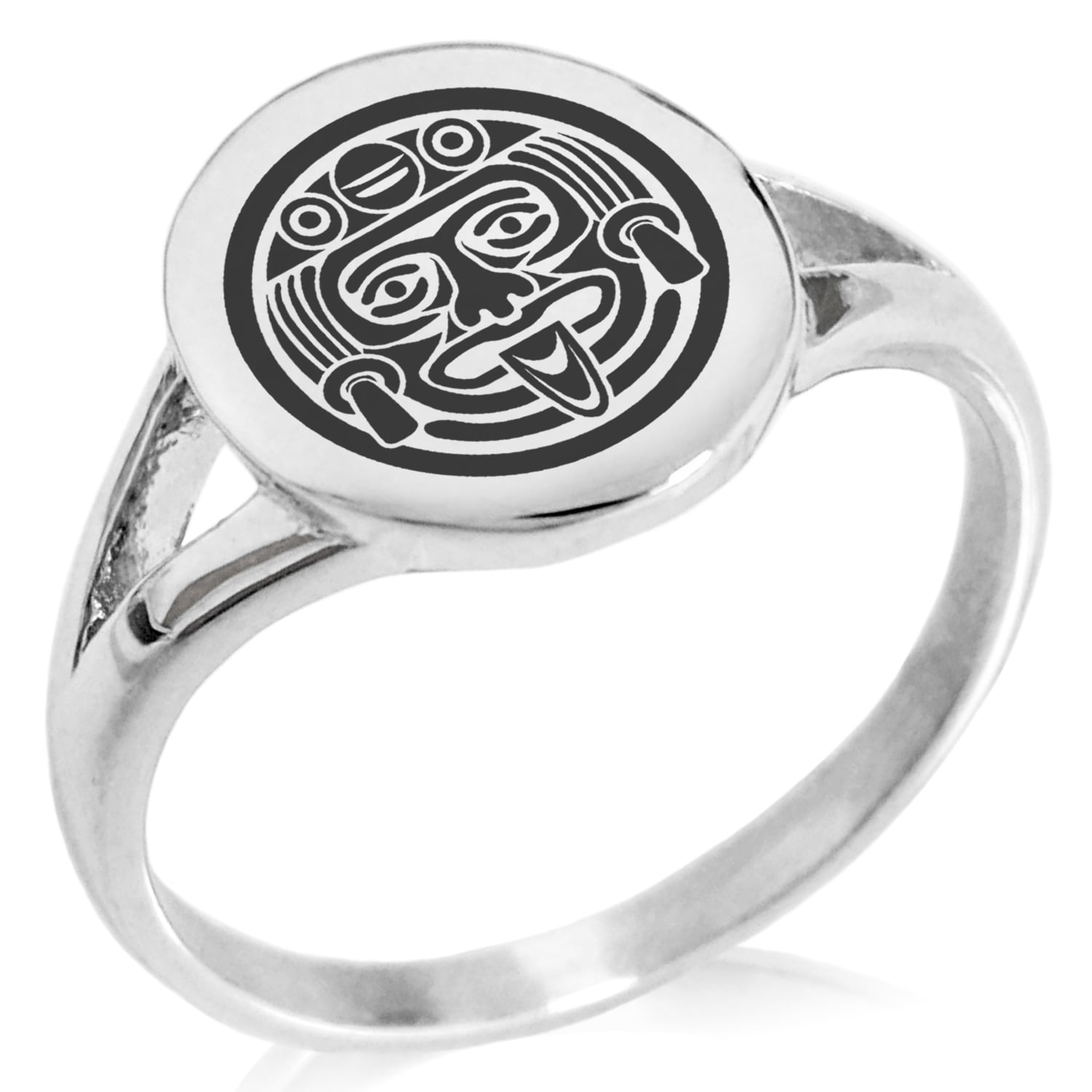 Stainless Steel Aztec Mask Rune Minimalist Oval Top Polished Statement ...