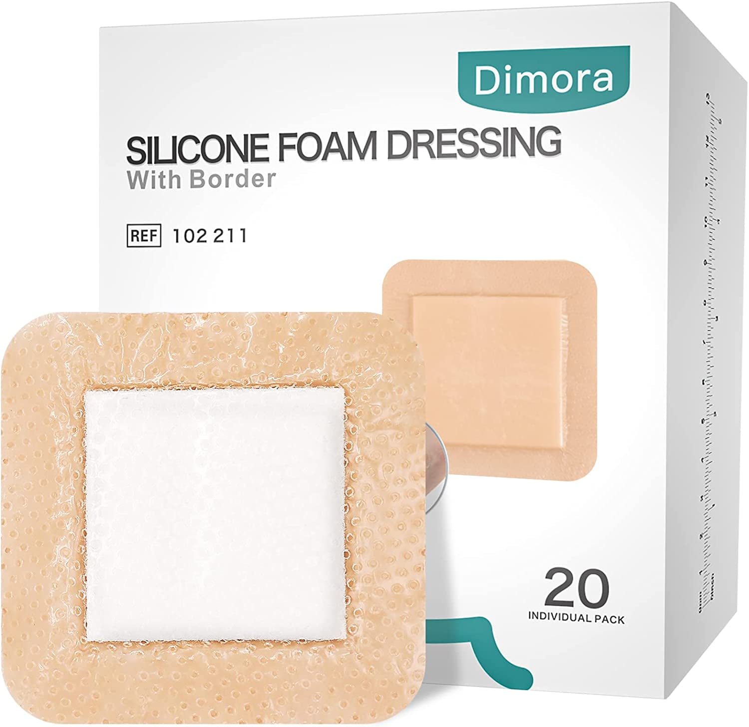 Dimora Silicone Foam Dressing with Border 20 Pack Waterproof Adhesive 4 ...