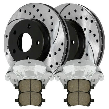 AutoShack Black Hat Drilled and Slotted Brake Rotors with Ceramic Pads ...