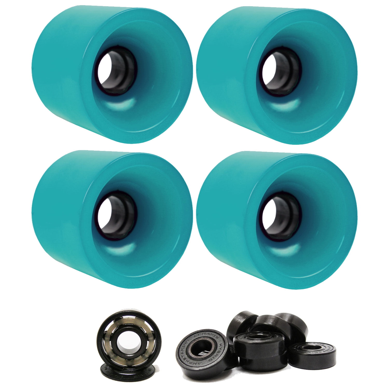 LONGBOARD CRUISER WHEELS 68mm x 57mm 78A 3625C Green CERAMIC BEARINGS ...