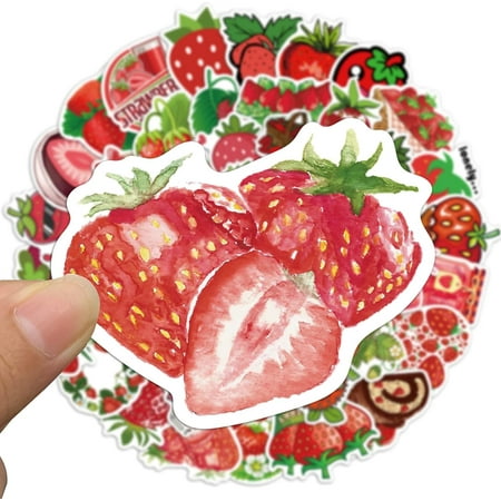 Strawberry Stickers 50 Pcs, Cute Fruit Cake Vinyl Decal, Waterproof ...