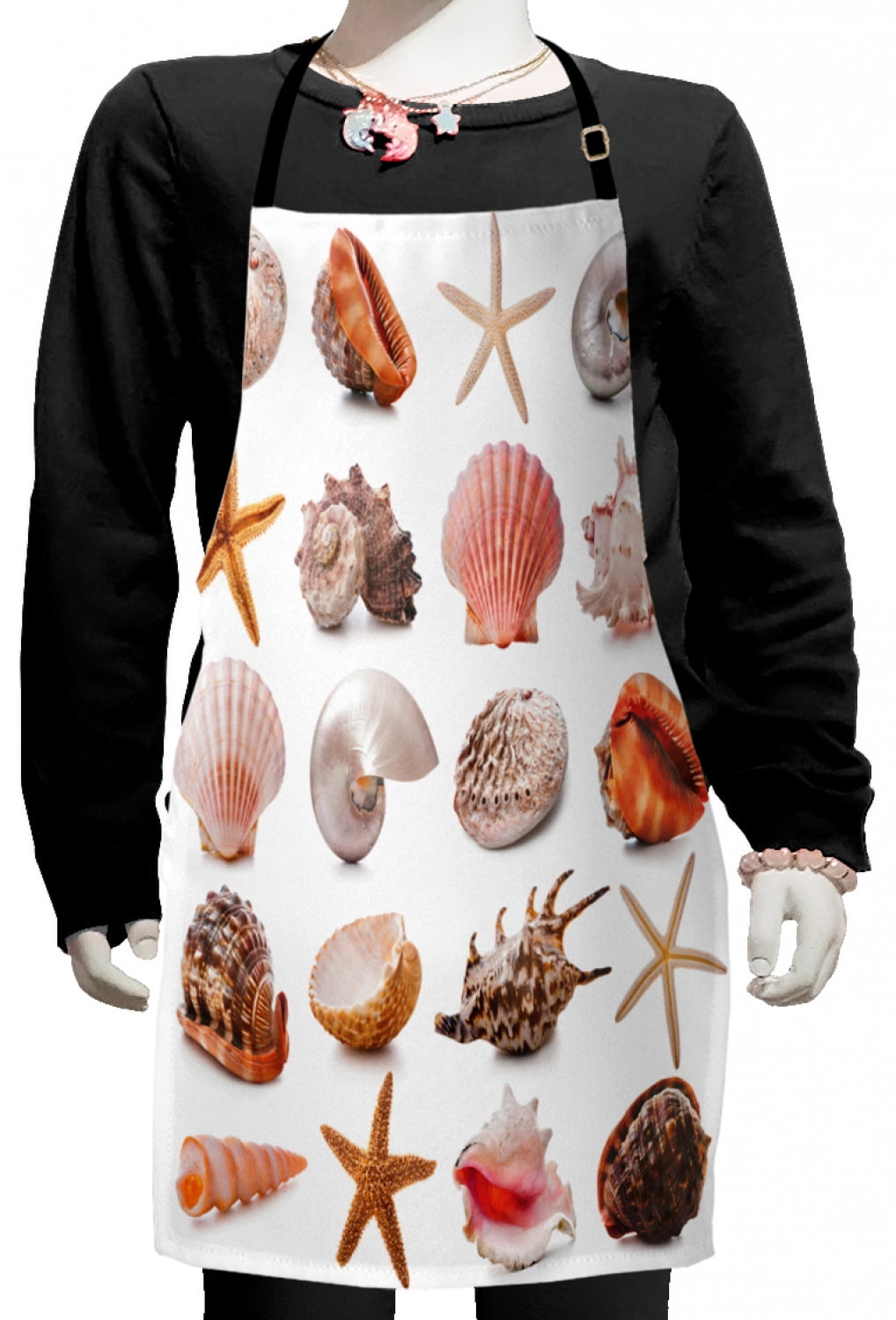 Seashells Kids Apron, Seashell Pattern Scallop Nautilus Mollusk Summer ...