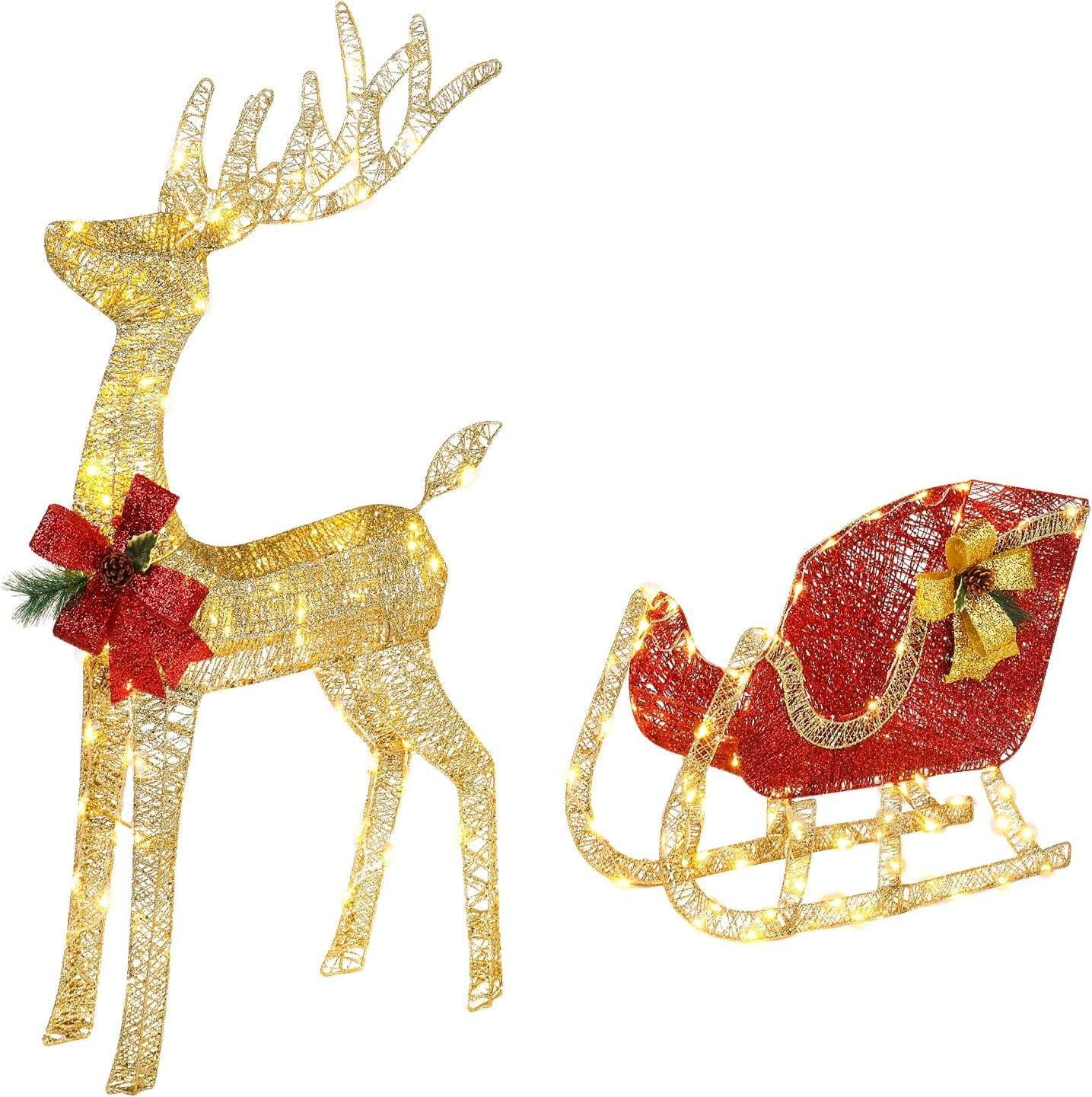 Buy VINGLI Large Lighted Reindeer and Sleigh Outdoor Christmas Decor ...