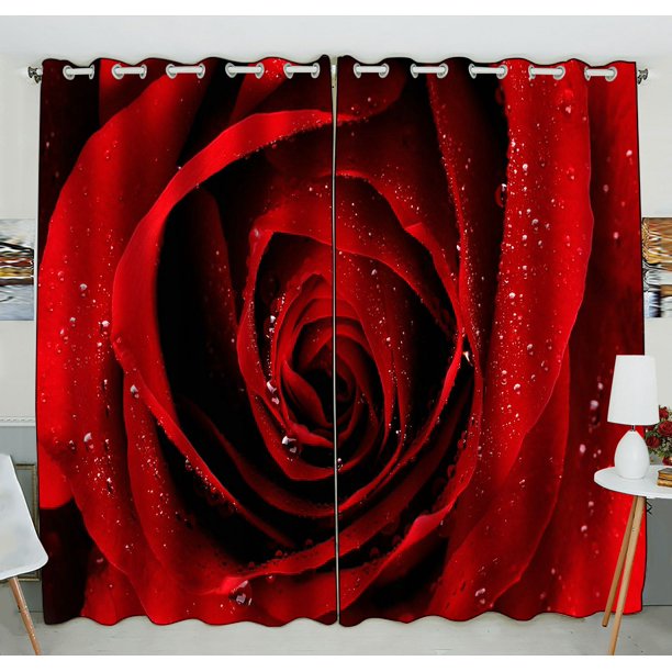 ZKGK Red Rose With Raindrop Flower Floral Pattern Window Curtain ...