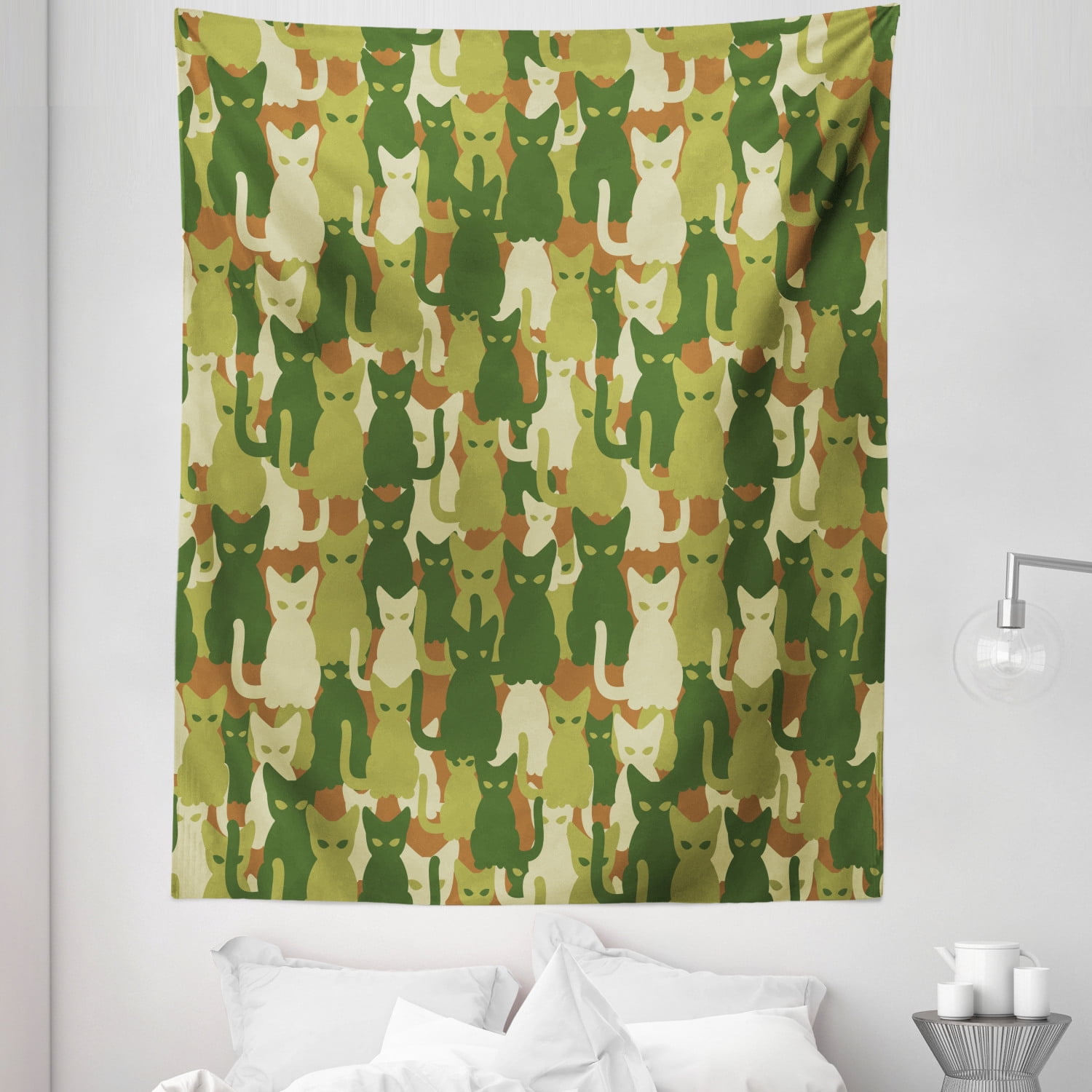 Cat Tapestry, Kitten Silhouette Protective Cat Theme in Jungle Colors ...