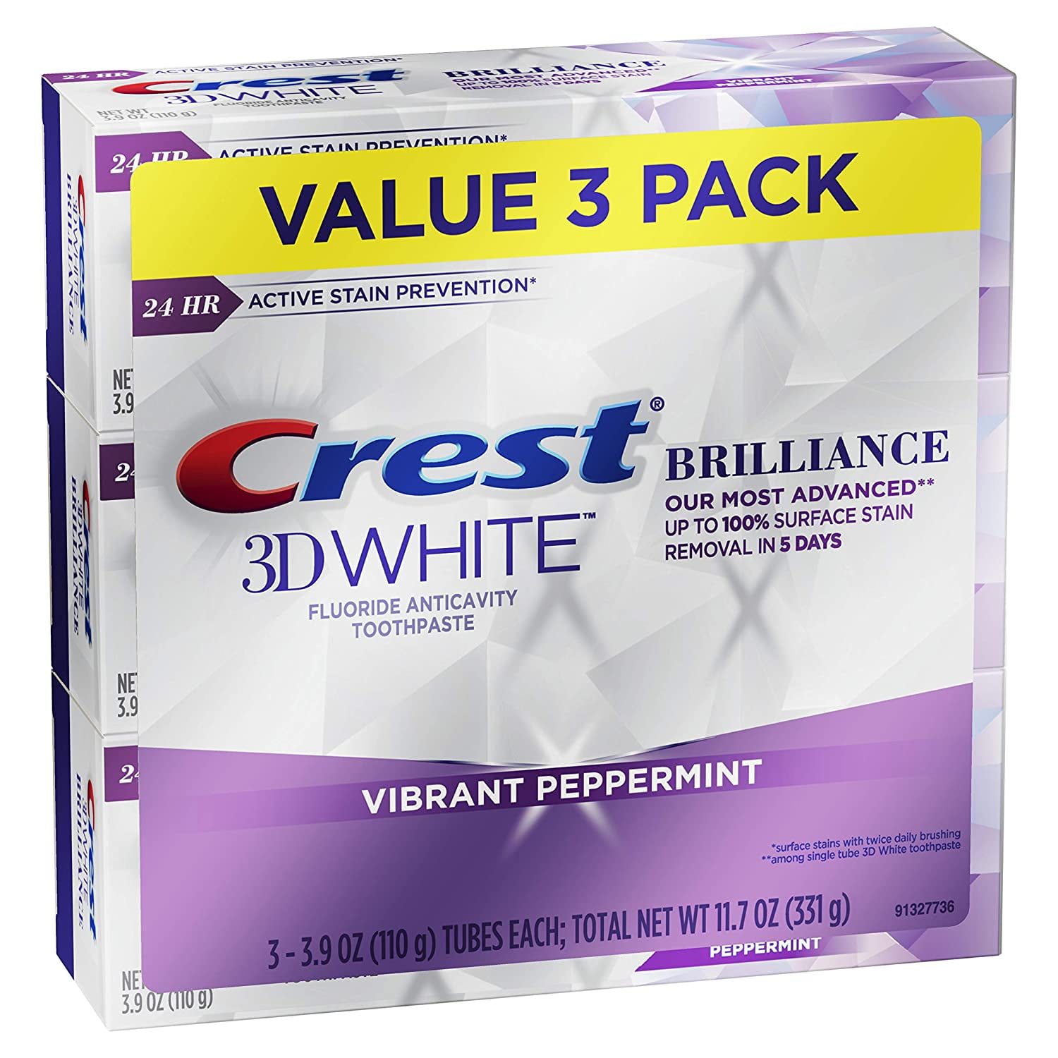 Crest 3D White Brilliance Toothpaste, Vibrant Peppermint, 3.9 Oz (Pack ...