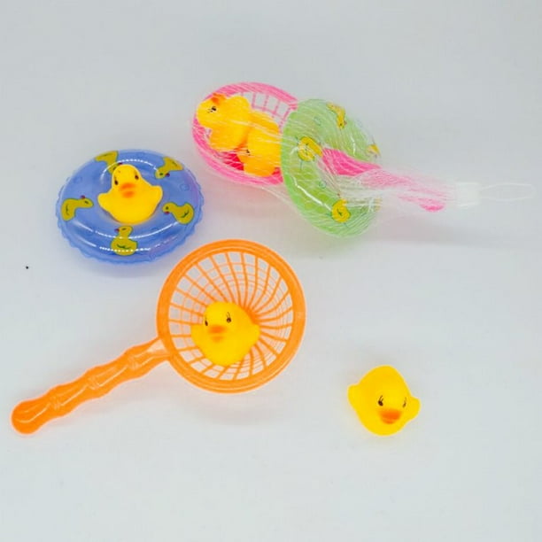 Floating Bath Toys Mini Swimming Rings Rubber Yellow Ducks Fishing Net ...