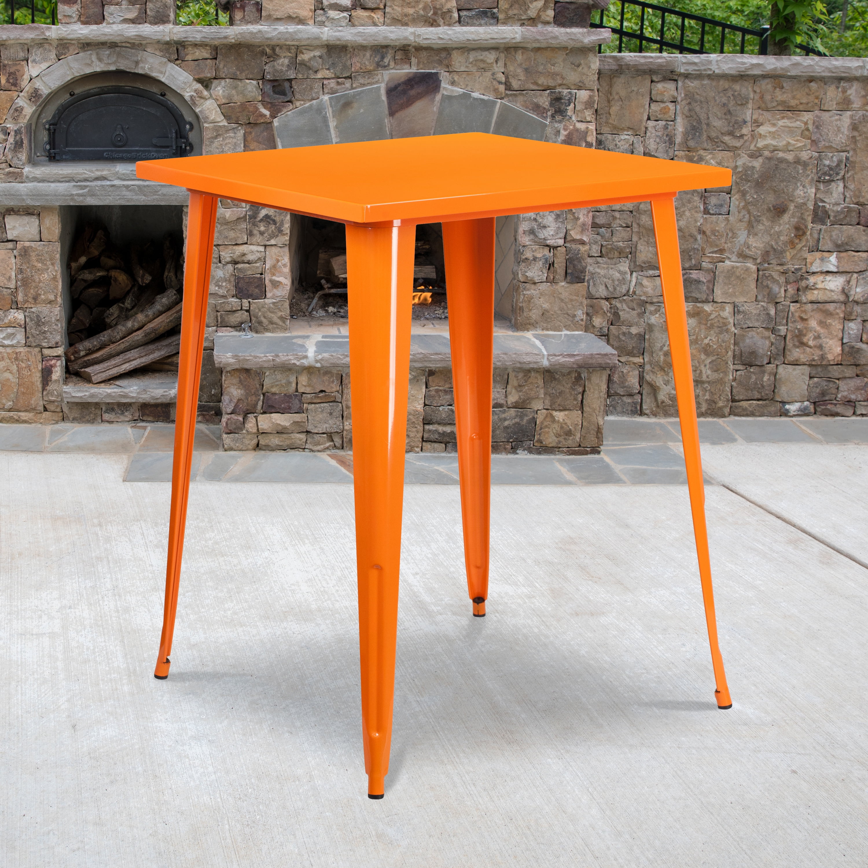 BizChair Commercial Grade 31.5" Square Orange Metal Indoor-Outdoor Bar ...