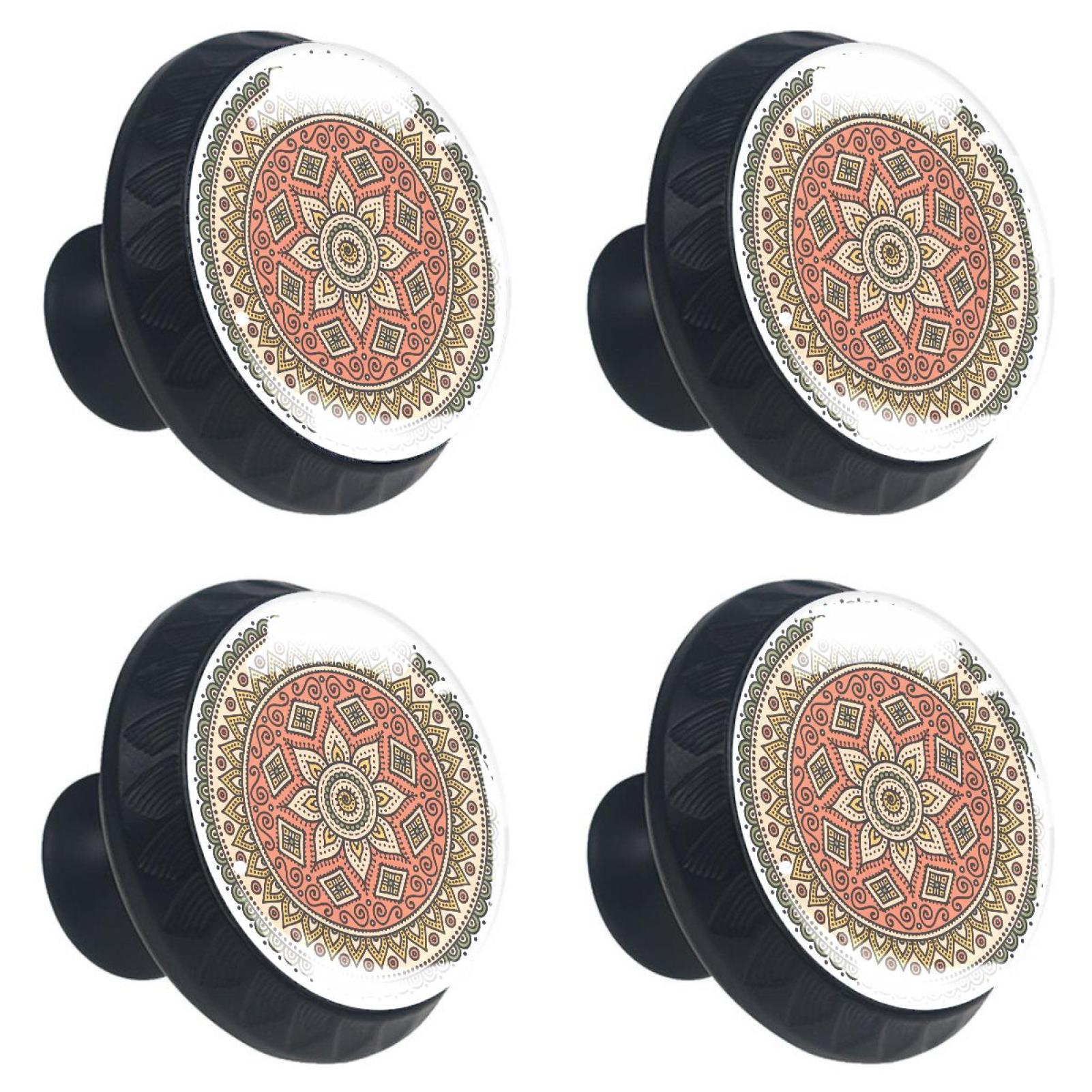 Ownta Mandala Rotation Black Round Glass Drawer Handles Knobs Pulls ...