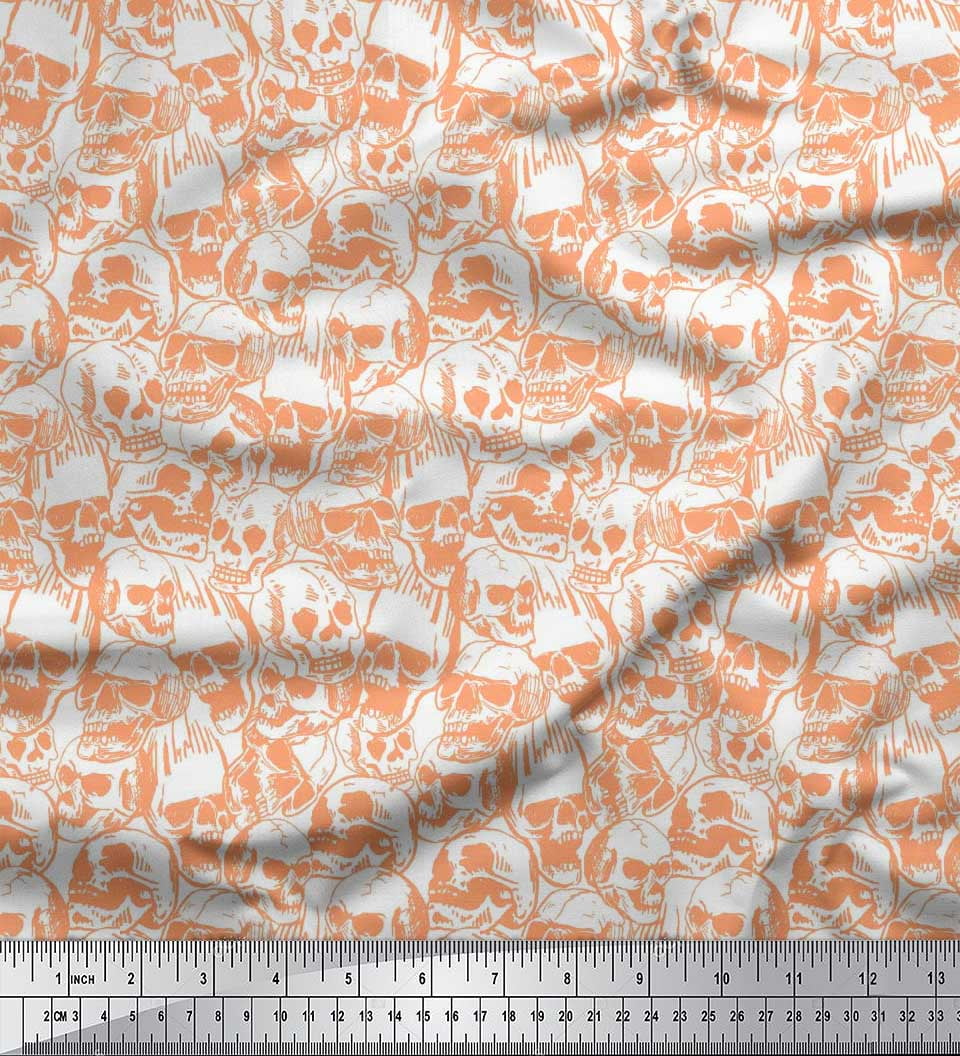 Soimoi Satin Silk Fabric Horror Skull Halloween Print Fabric by Yard 42 ...