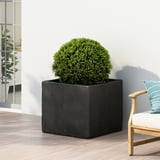 GDF Studio Large Outdoor Modern Cast Stone Square Planter, XL Black ...