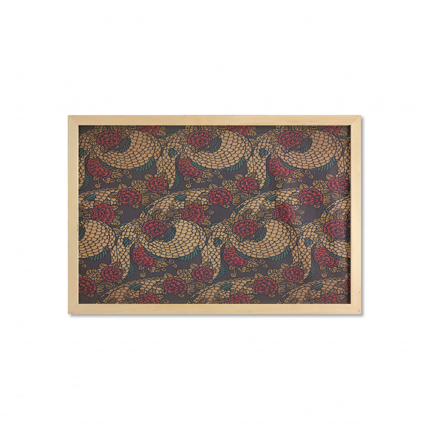 East Wall Art with Frame, Traditional Design Roses and Dragon Eastern ...