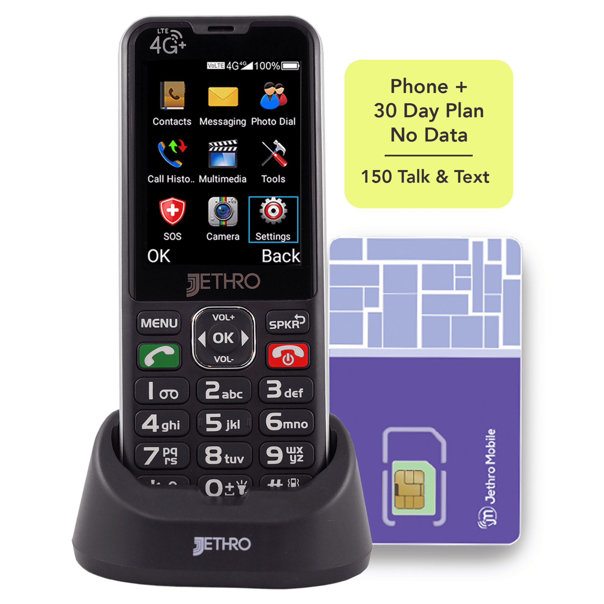 Jethro SC490 Easy-to-Use Cell Phone for Seniors and Kids with 30 Days ...
