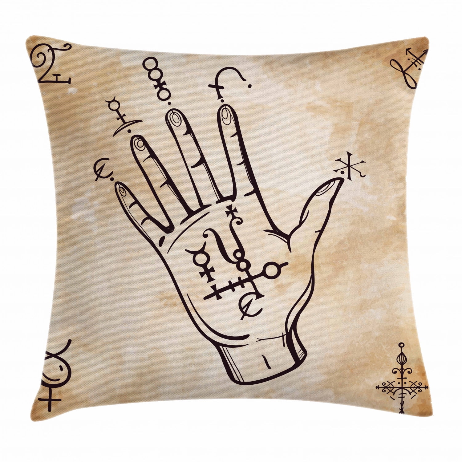 Occult Decor Throw Pillow Cushion Cover, Hand Sketch with Magical ...