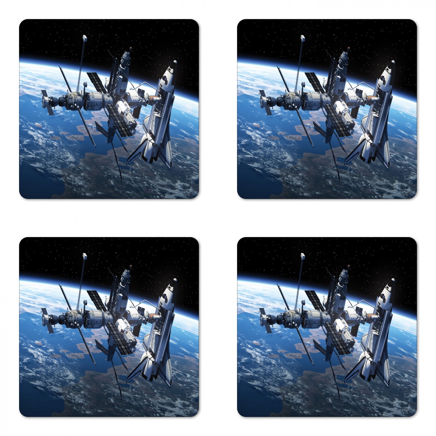 Outer Space Coaster Set of 4, Space Shuttle and Station View Cosmonaut ...