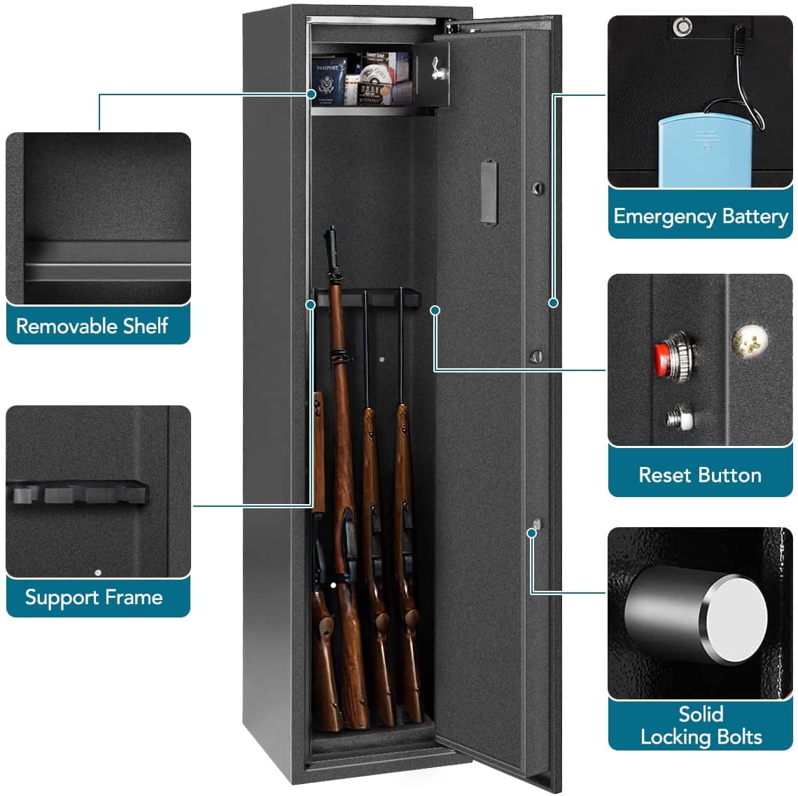 Buy QILLIINN Biometric Fingerprint Rifle Safe Holds 5 Rifles Black ...