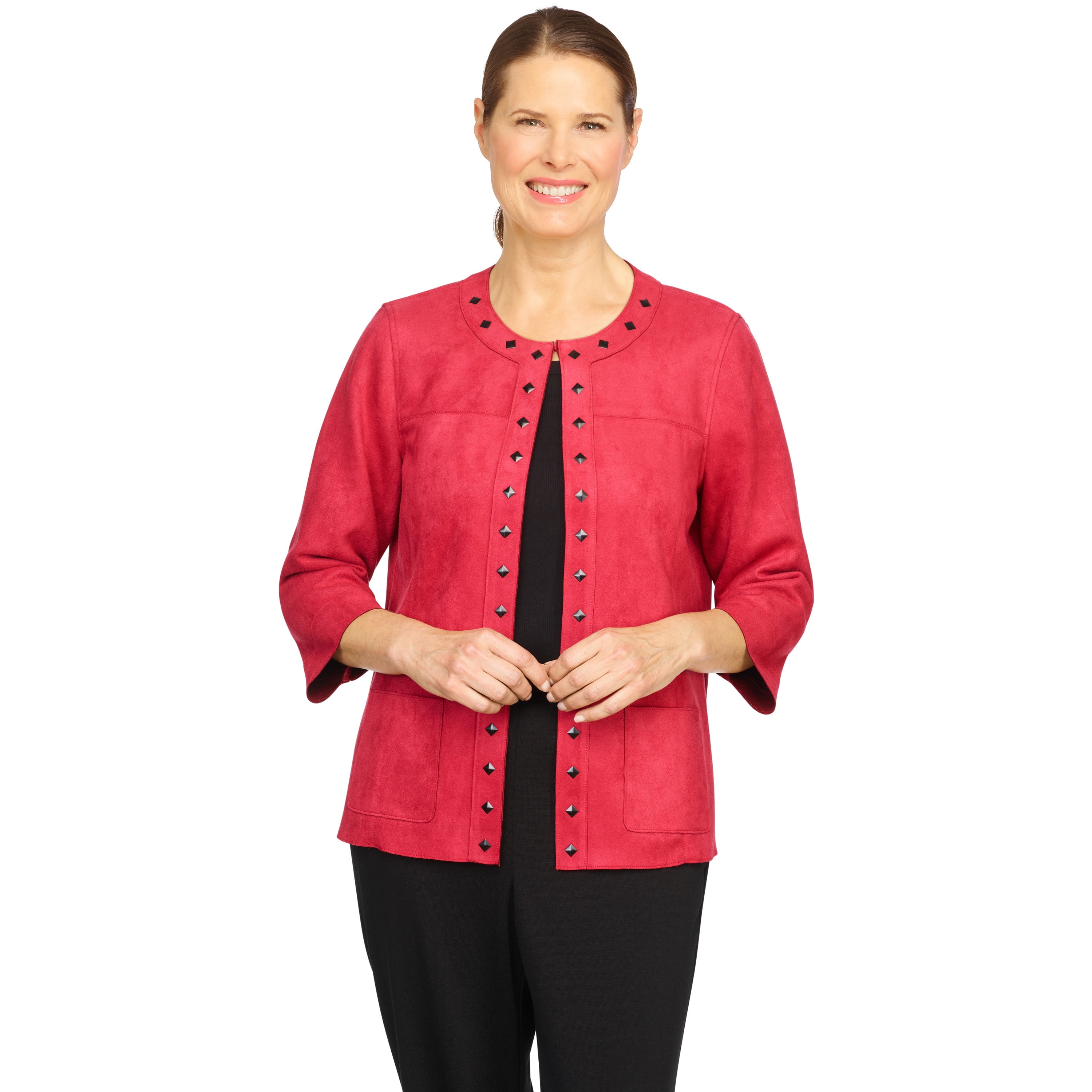 Alfred Dunner Womens Plus-Size Knit Suede Lightweight Jacket - Walmart.com