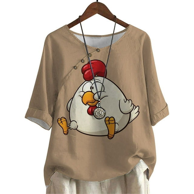 CLOOCL Women T-Shirts Naughty Hen Printed Blouse Cute Cartoon Shirts ...