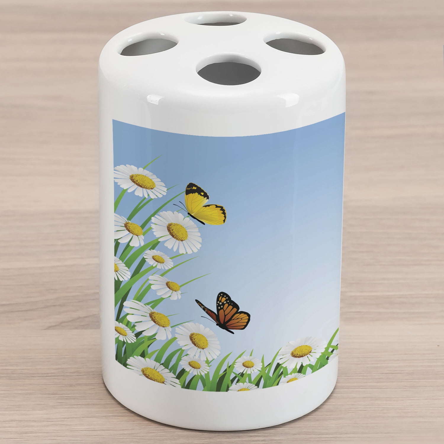 Butterfly Ceramic Toothbrush Holder, Daisies with Butterflies on Scenic ...