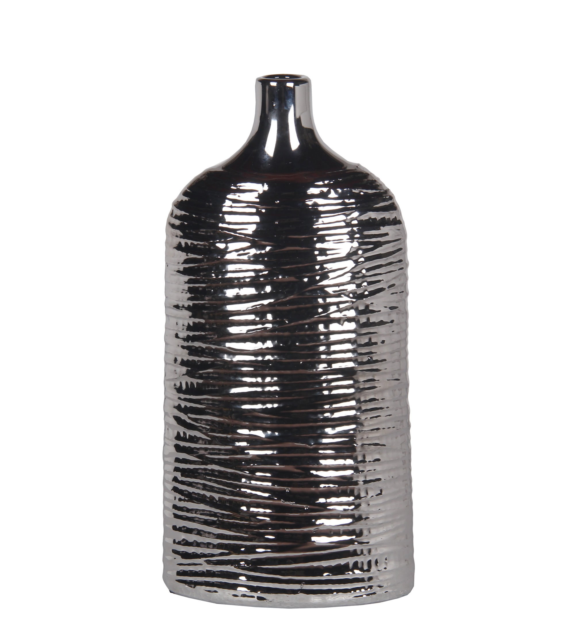 Privilege Large Ribbed Dark Chrome Decorative Ceramic Vase 26069 ...