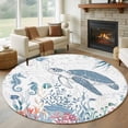 Coastal Turtle Round Area Rugs Collection 8', Summer Beach Nautical ...