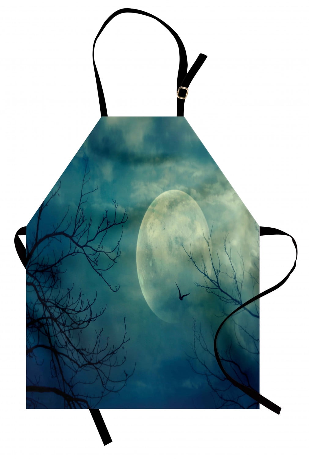 Horror House Apron Halloween with Full Moon in Sky and Dead Tree ...