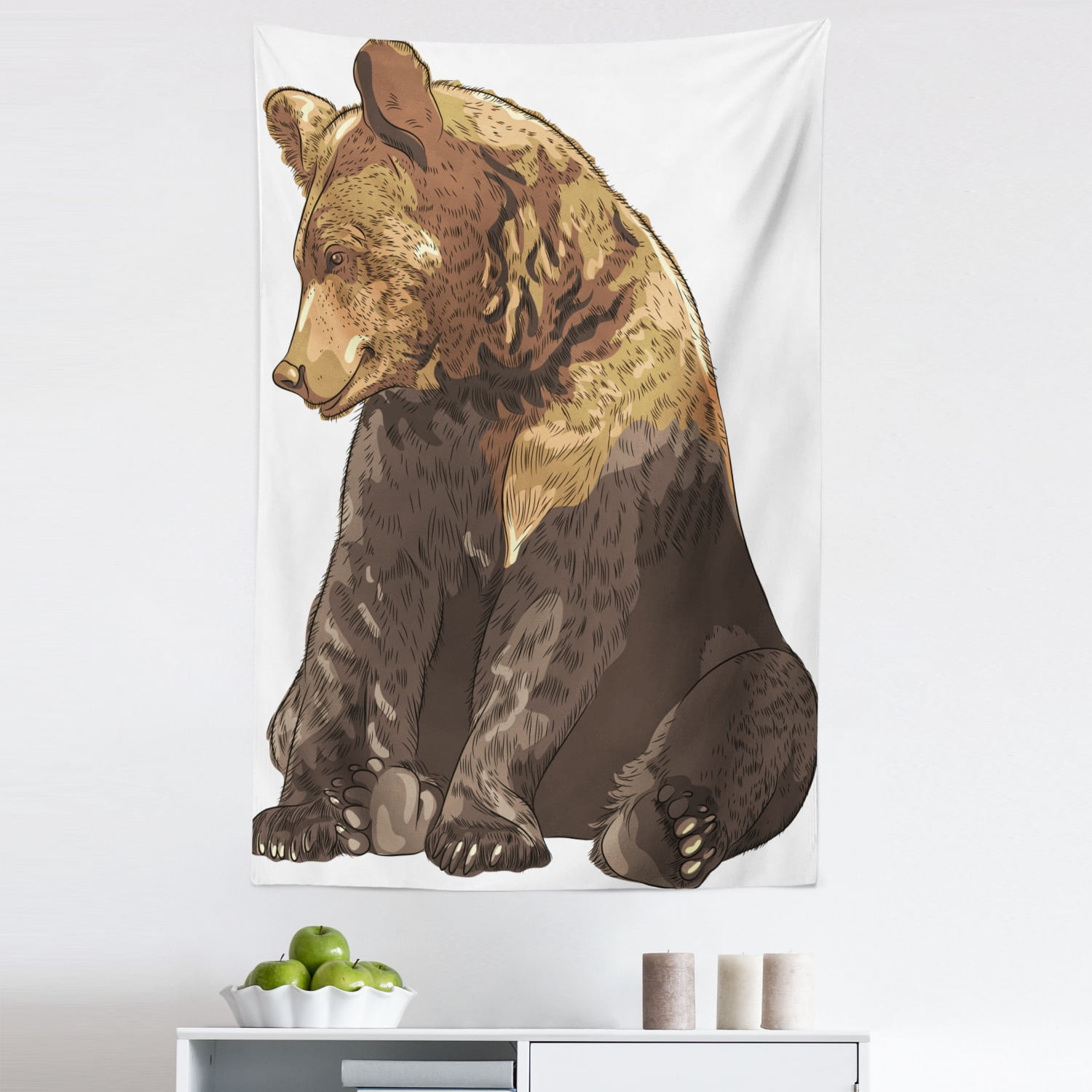 Bear Tapestry, Big and Mammal Sitting Smiling Wildlife Beast Nature ...