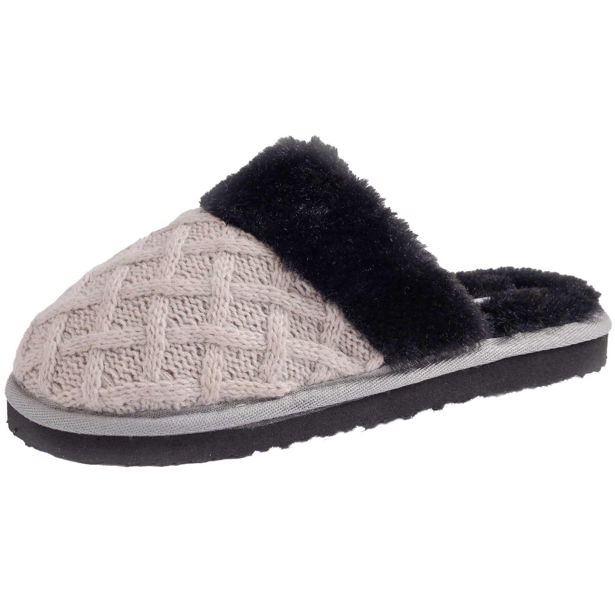 Alpine Swiss - Alpine Swiss Womens Cable Knit Faux Fur Scuff Slippers ...