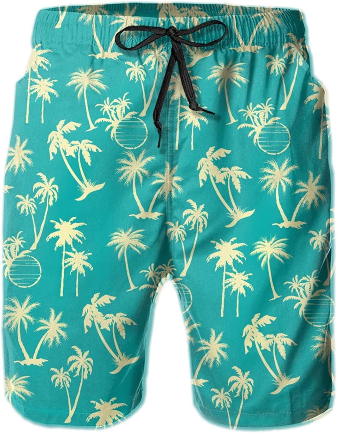 Mens Hawaiian Palm Tree Tropical Teal Mens Swim Trunks Beach Board