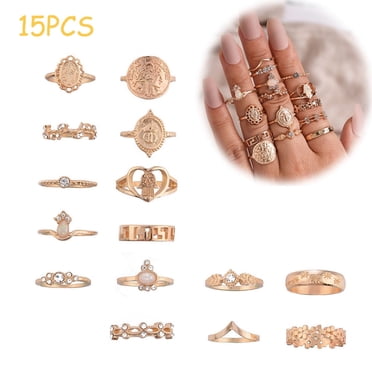 Claire's 8 Piece Gold Metal Ring Set Small/Medium Female, Teen ...
