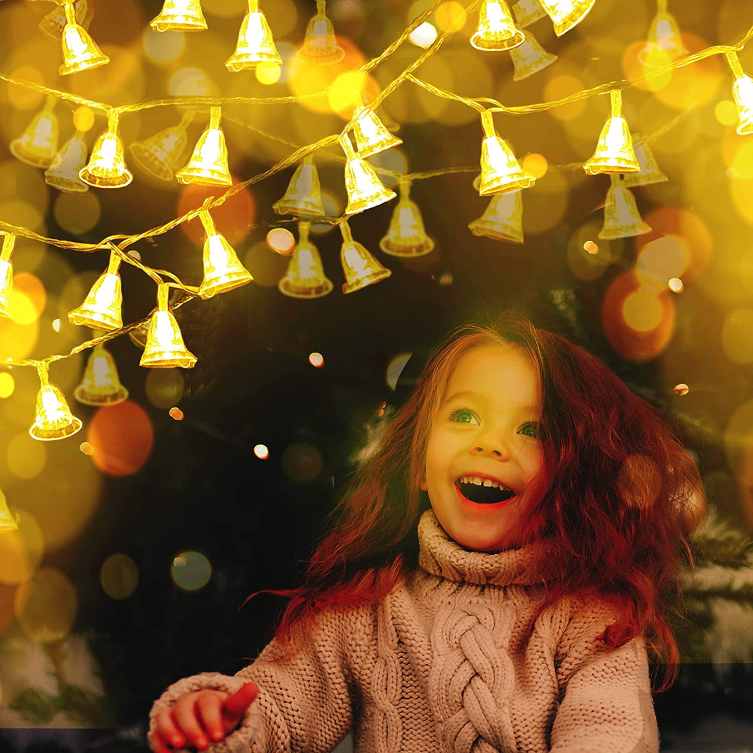 80 LED 33 FT Christmas Lights,Bell Fairy String Lights,Christmas Bell Lights with Battery Box ...