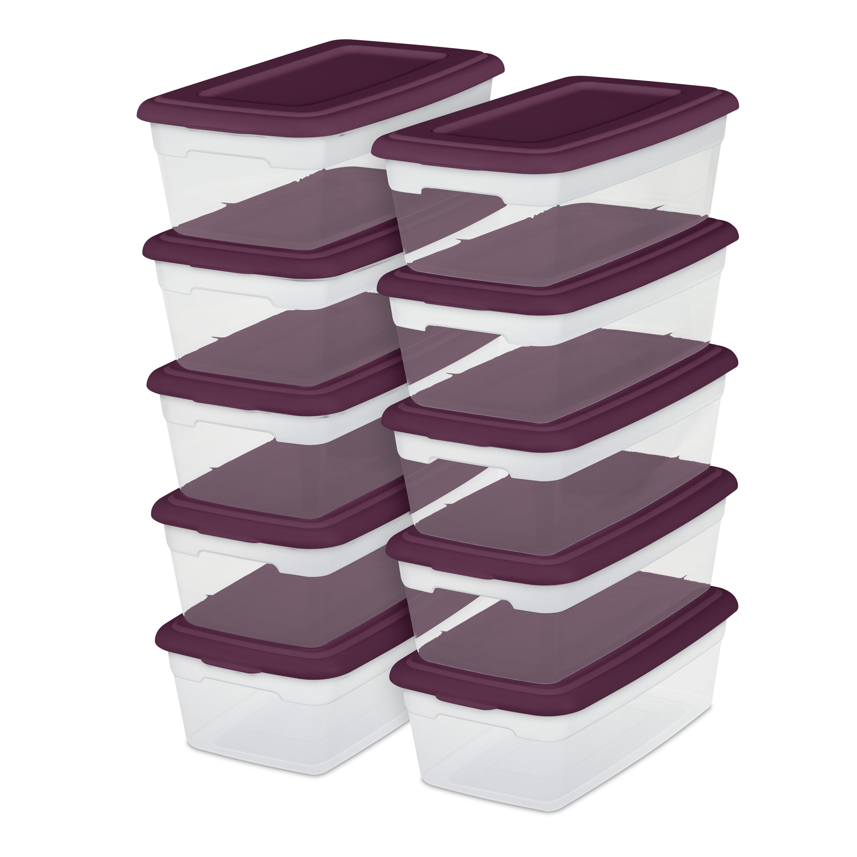 Sterilite Set of (10) 6 Qt. Storage Boxes Plastic, Red Currant ...
