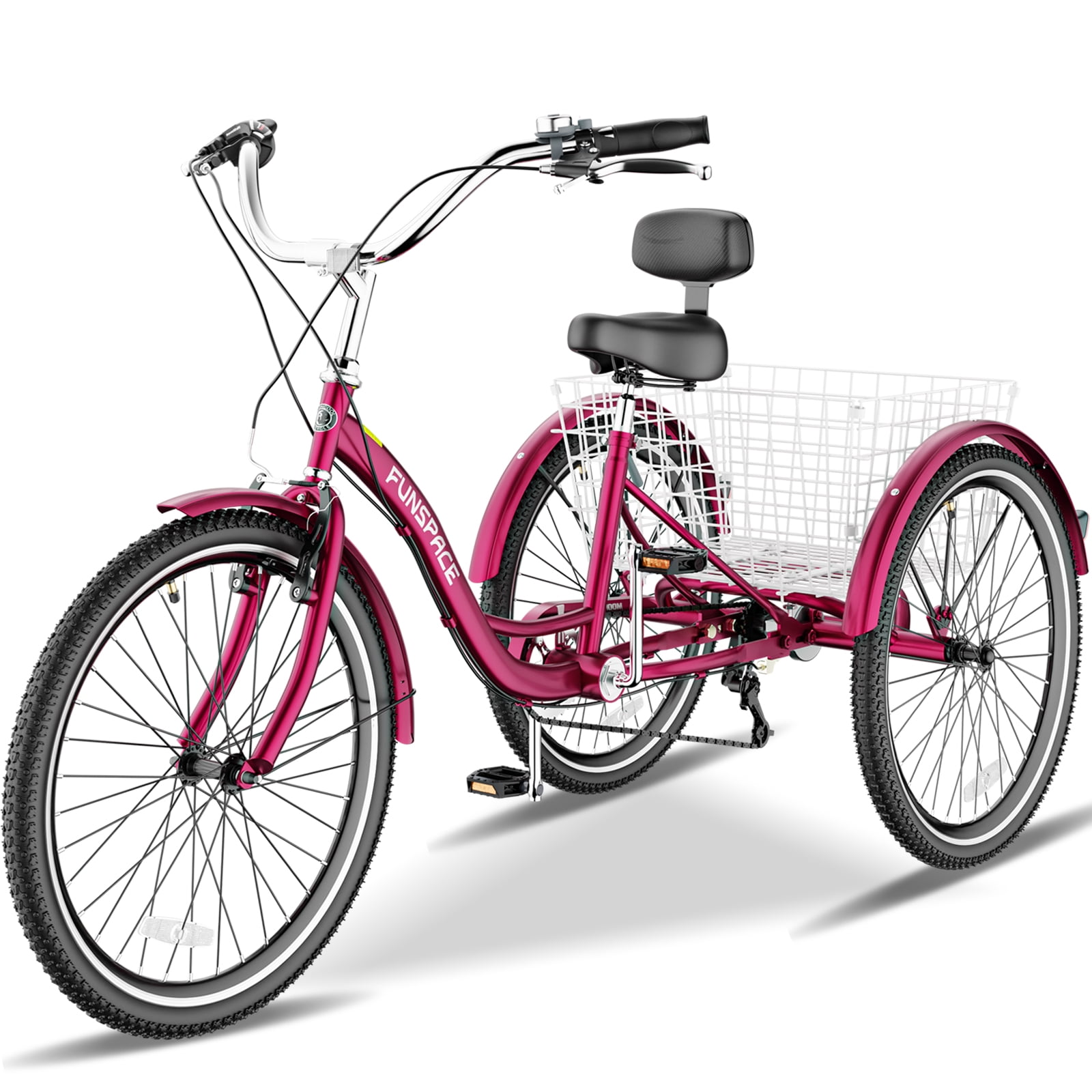 Ficisog Adult Tricycles 7 Speed 26 inch Three Wheel Bike Cruiser Trike ...