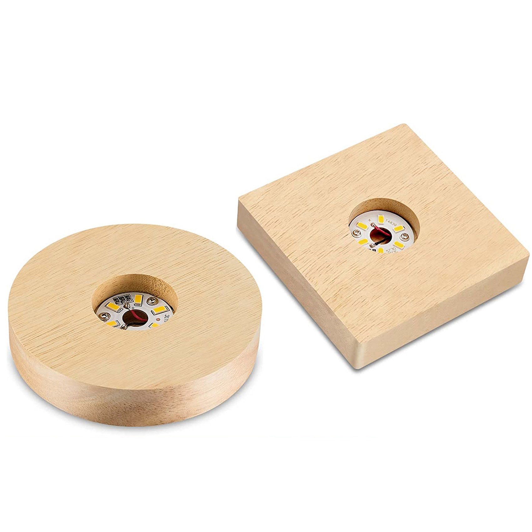2 Pieces Wood Light Display Base Wooden LED Display Base Crystal Glass ...