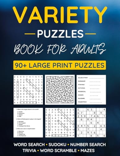 Pre-Owned Variety Puzzle Book For Adults: 90+ Large-Print Puzzles Word ...